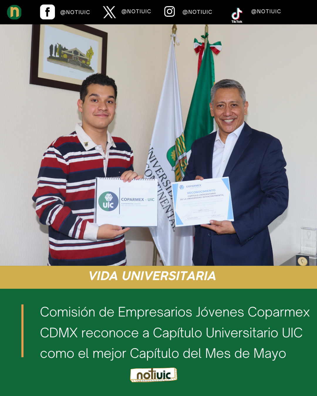 Comisión de Empresarios Jóvenes Coparmex CDMX reconoce a Capítulo Universitario UIC como el ...