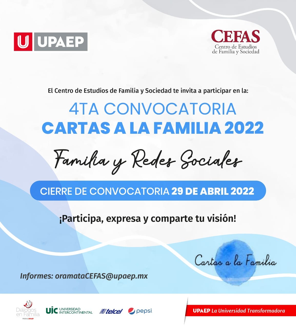 UPAEP-CEFAS invita a la comunidad UIC a participar en la convocatoria Cartas a la familia - UIC.MX